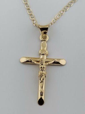14K Solid Gold Italian Cross Pendant with Italian Gucci necklace | eBay