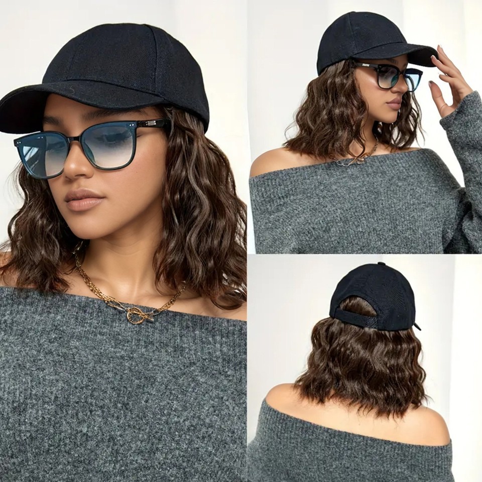 Baseball Cap with Hair Short Curly Hair Extension with Hats Combs 2 in ...