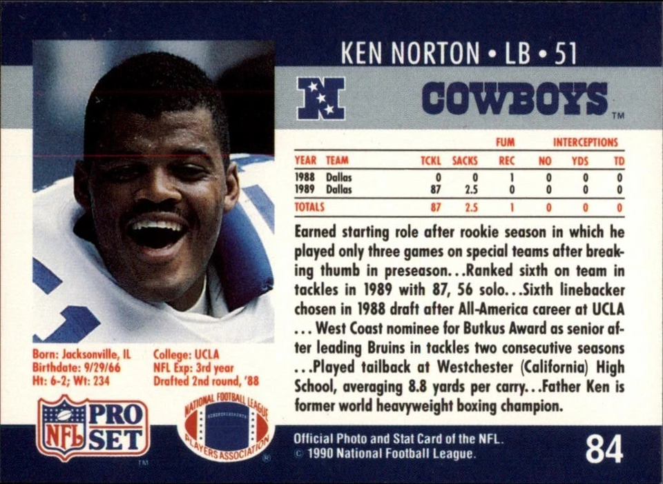 KEN NORTON JR DALLAS COWBOYS 1990 Pro Set CARD# 84 | eBay