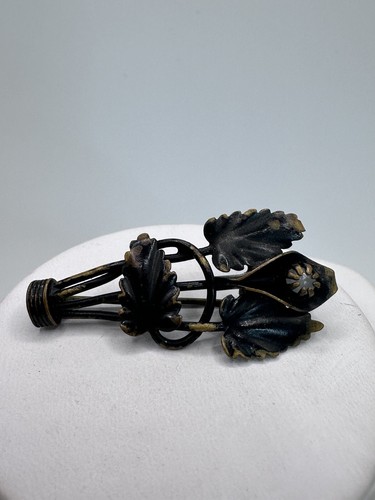 Vintage Black Metal Mourning Brooch Pin With Prong Set Stone | eBay