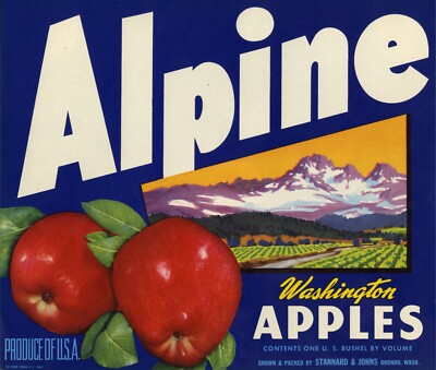 Alpine Brand Scarce Apple Crate Label - Standard & Johns - Orondo ...