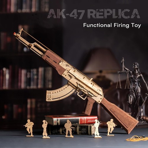 ROKR 3D Wooden Puzzle Submachine Model Rubber Band Gun for Teens Adult ...