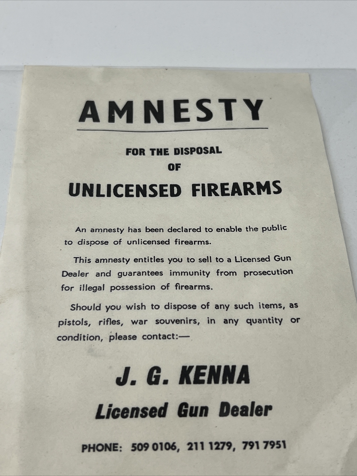 VINTAGE AMNESTY DISPOSAL UNLICENSED FIREARMS LICENSED GUN DEALER FLYER 1960s | eBay Australia