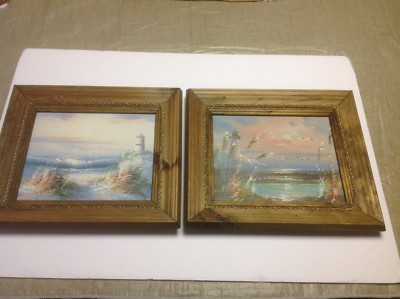 Original Oil On Board Lighthouse Seascapes By Artist Kent Set Of Two ...