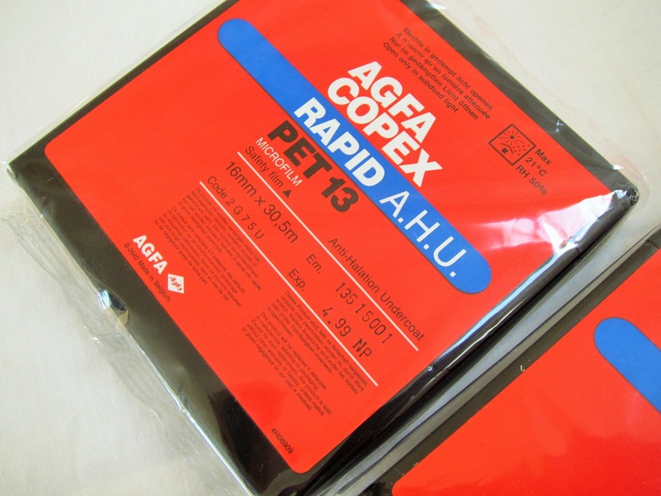 Two Agfa Copex Rapid A.H.U. Pet 13 microfilm 16mmx30 exp 1999 sealed ...
