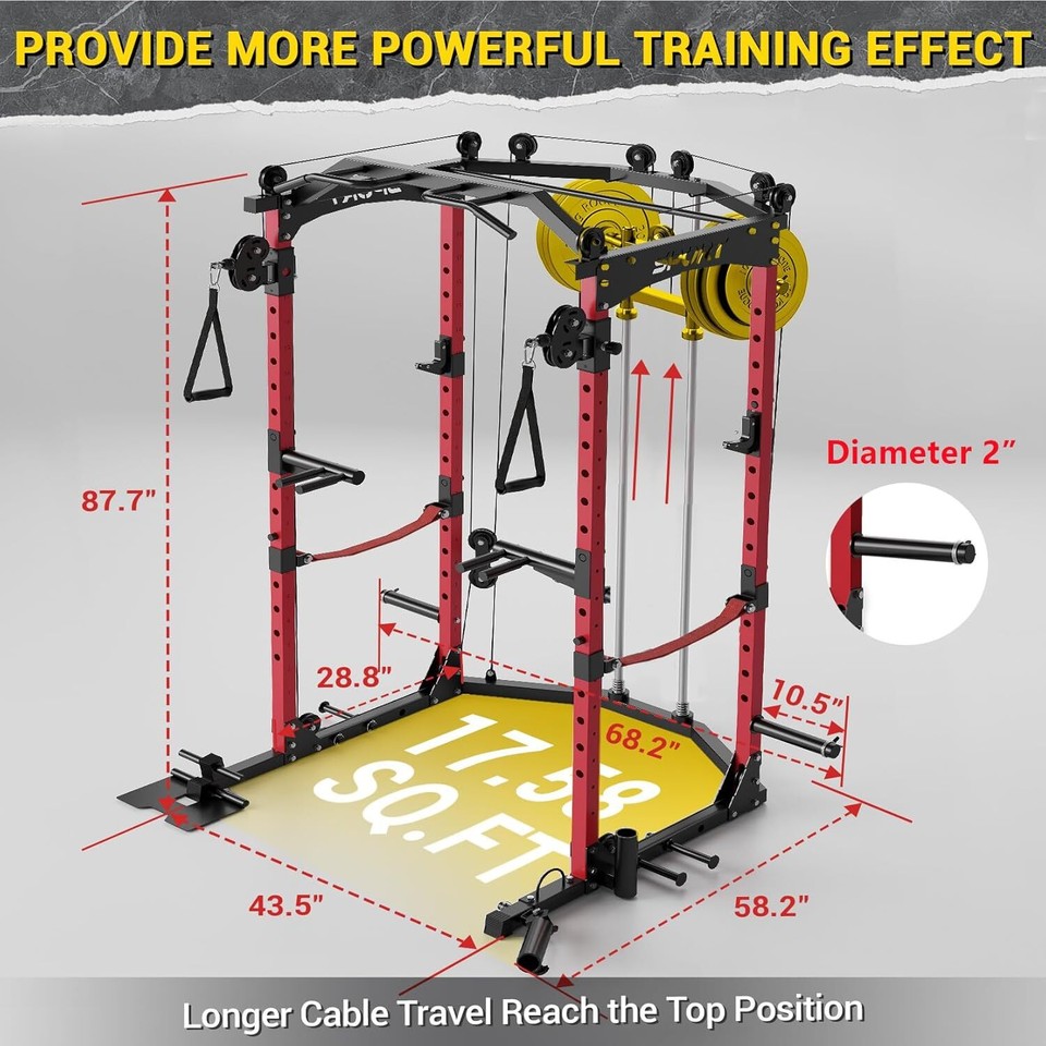 Power Cage Multi-Functional Squat Rack with Cable Crossover System for ...