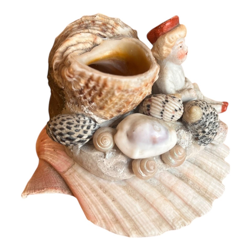 Antique Victorian Seashell Art with Bisque Figurine | eBay