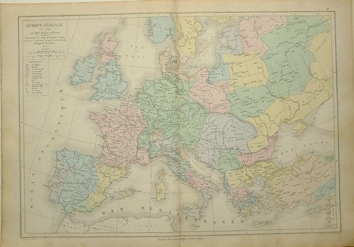 1875 HAND COLOURED HISTORICAL MAP EUROPE 1528 GERMANY AUSTRIA HUNGARY ...