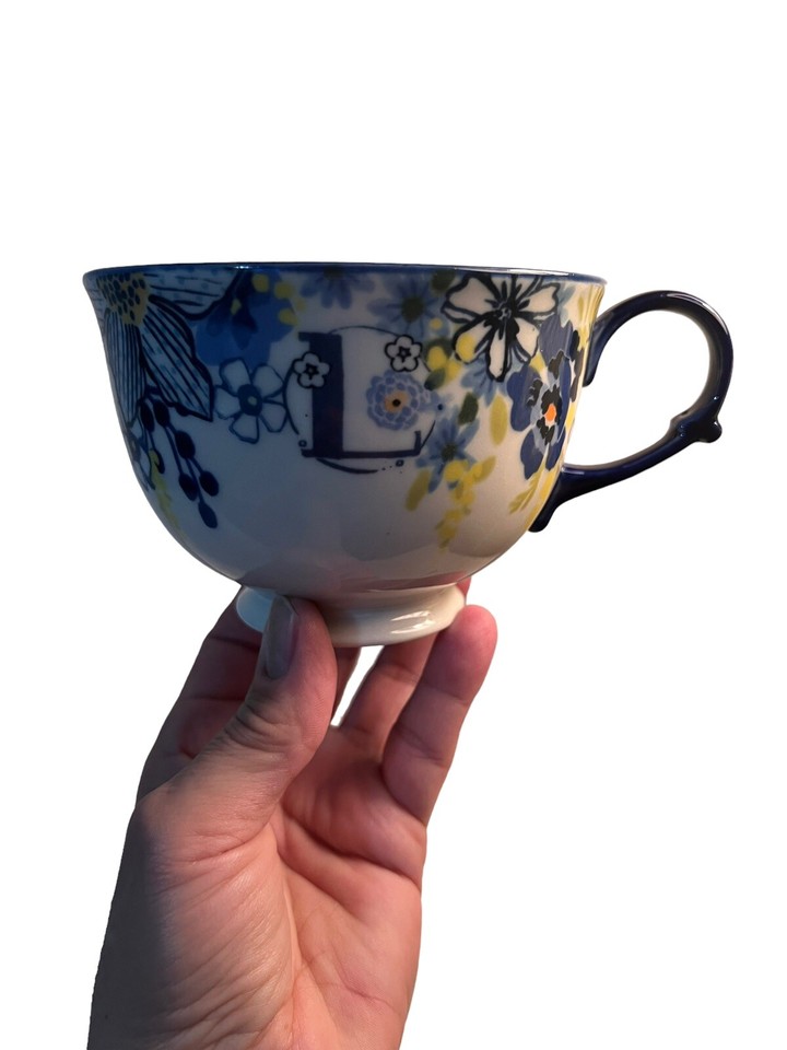 Anthropologie Tea Time Monogram Initial Letter L Cup Mug Florals 16 oz ...