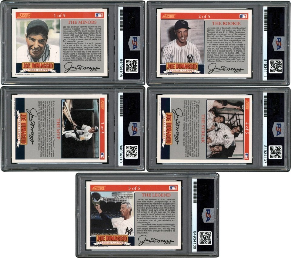 1992 Joe DiMaggio Signed Score Baseball Insert Complete Set (5) PSA DNA ...