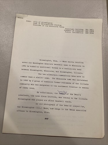 Vintage 11 Page Letter Notes Home Of Minnesota Twins City Of ...