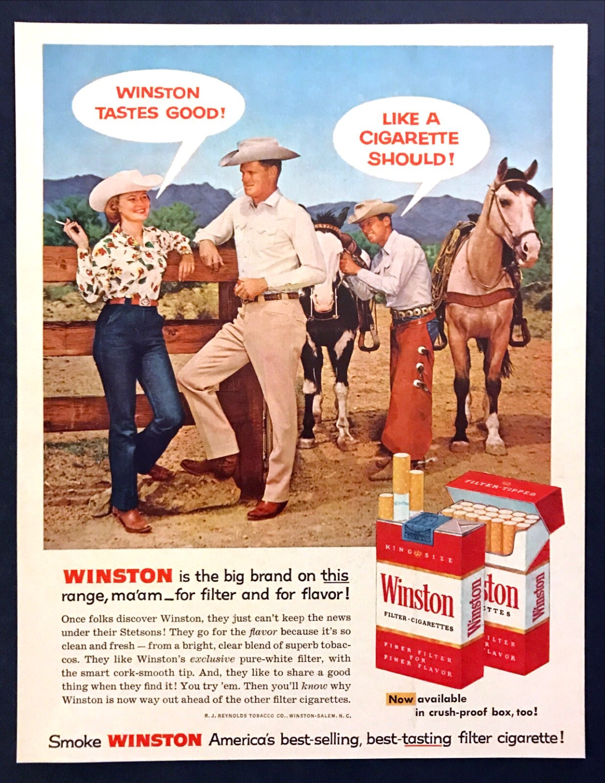 1958 Cowboys Smoking Chaps Horses Ranch photo Winston Cigarettes promo ...