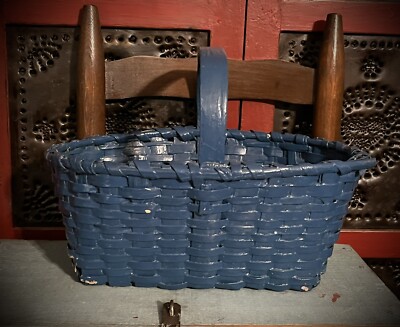 Woven Wood Primitive Egg Berry Gathering Basket Several Layers of Paint ...