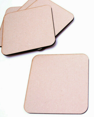 5 x Wooden MDF Plain Coasters 100mm Craft Blanks Rounded Square Shapes ...