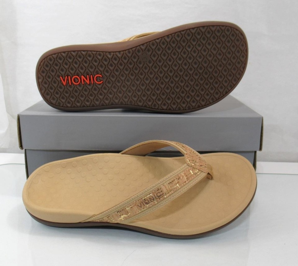 Women's Vionic Tide Thong Sandal Flip Flops Comfort Gold Cork Size 8 | eBay