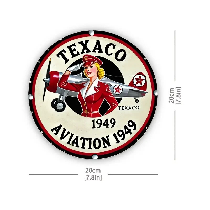 TEXACO AVIATION Aluminum Round Weatherproof Sign RETRO STYLE GARAGE MAN ...