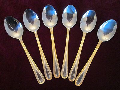SET of 6 SOUP SPOONS! Vintage SOLINGEN stainless: BEADED EDGE pattern ...