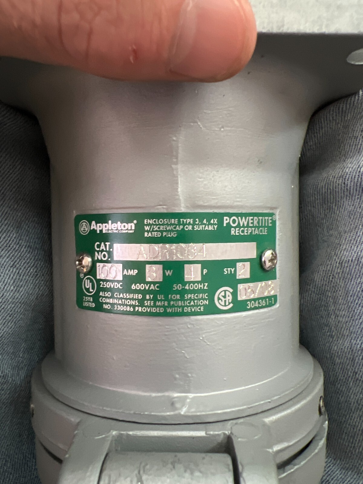 APPLETON 100 AMP 3W 4P RECEPTACLE ADR1034 NEW IN BOX MATES WITH ...