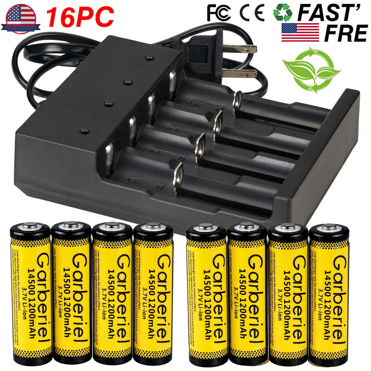 14500 Lithium Battery 3.7V Rechargeable Battery /Charger for Flashlight ...