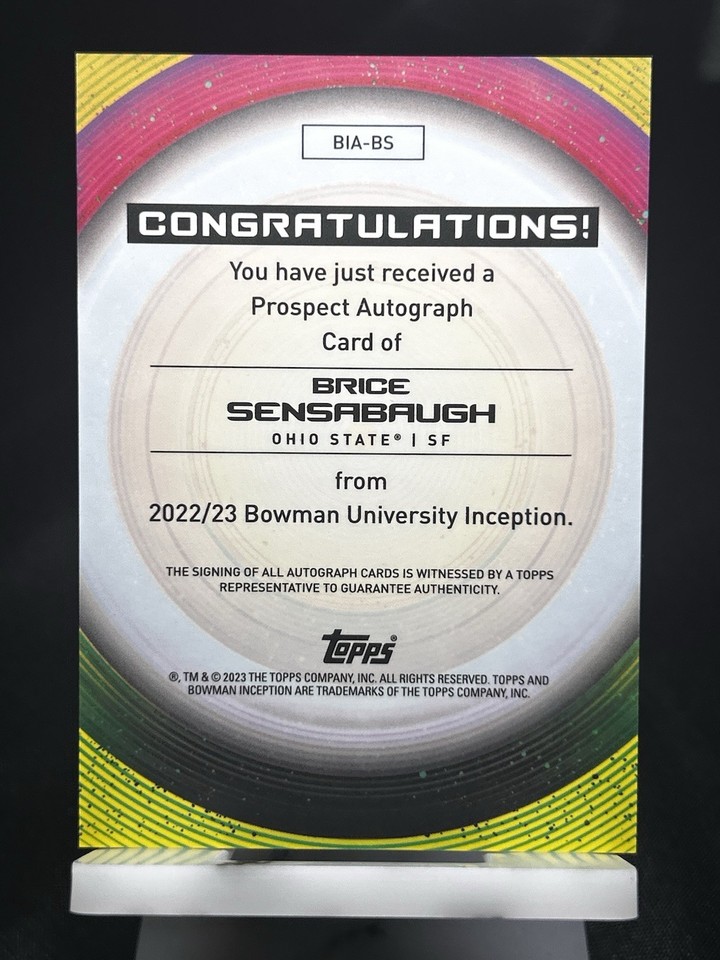 2022-23 Bowman University Inception Autograph RC Brice Sensabaugh Jazz ...