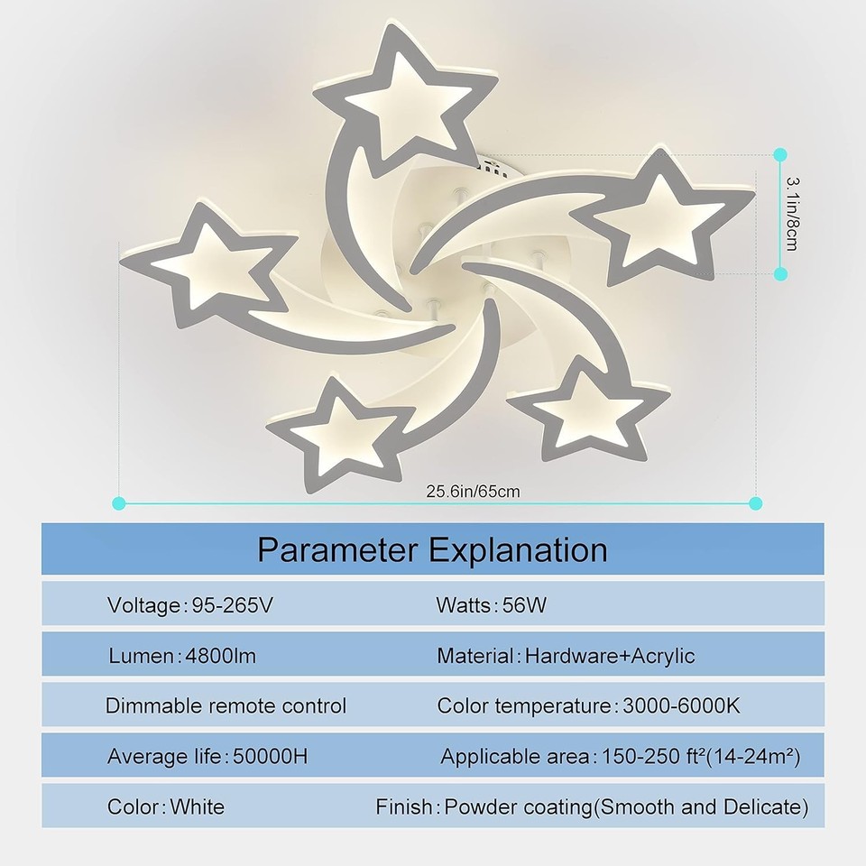 STCH 25.6" Dimmable Ceiling Light 5-Star Shape With Remote (NEW) | eBay