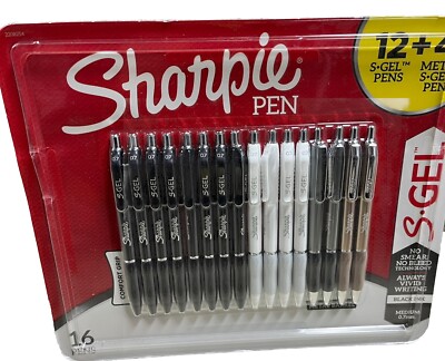 12 Sharpie S Gel Pens Medium Point 0.7Mm Black Ink & 4 Metal S-Gel Pens ...