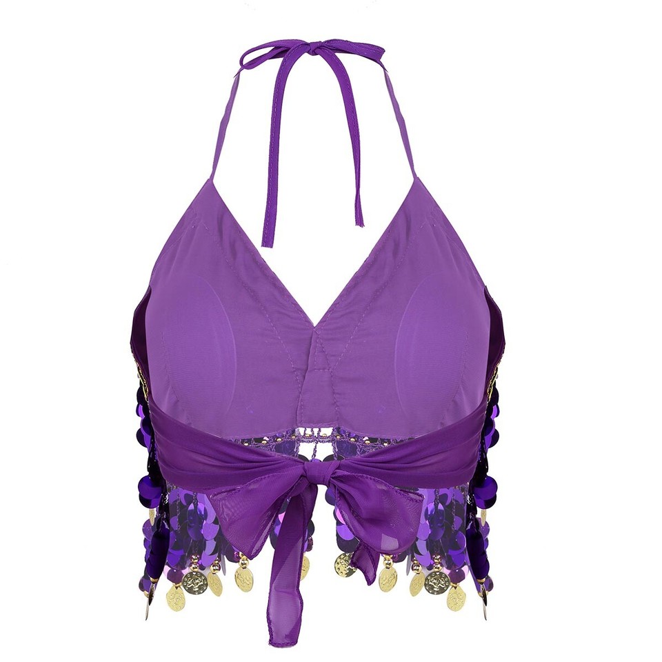 Womens Sequin Halter Salsa Belly Dance Bra Tops Party Club Wear Costume ...