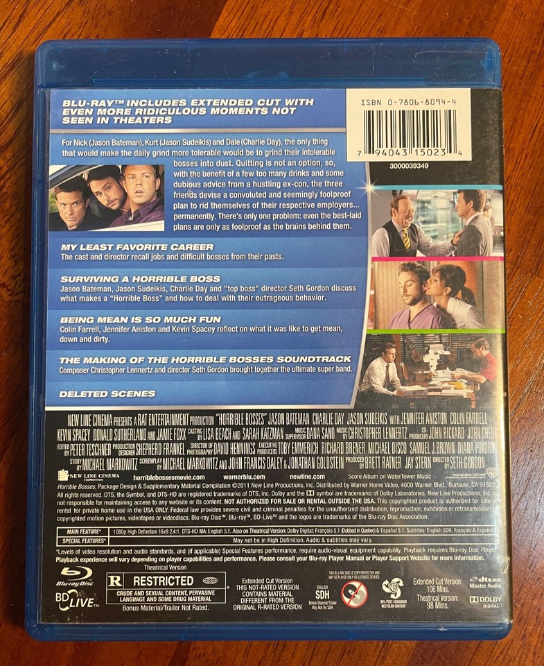 Horrible Bosses Totally Inappropriate UNRATED [blu-ray + DVD 3-Disc Set ...