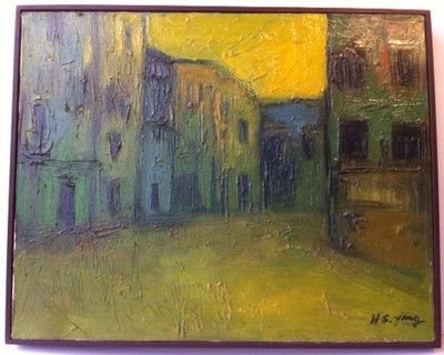 H.S. Yang - Modernist Cityscape - 1969 - Painting - Hsing Sheng Yang ...