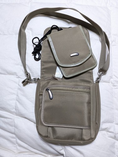Set of 2 TRAVELON purses CROSSBODY bags anti-theft Khaki Nylon Pockets ...