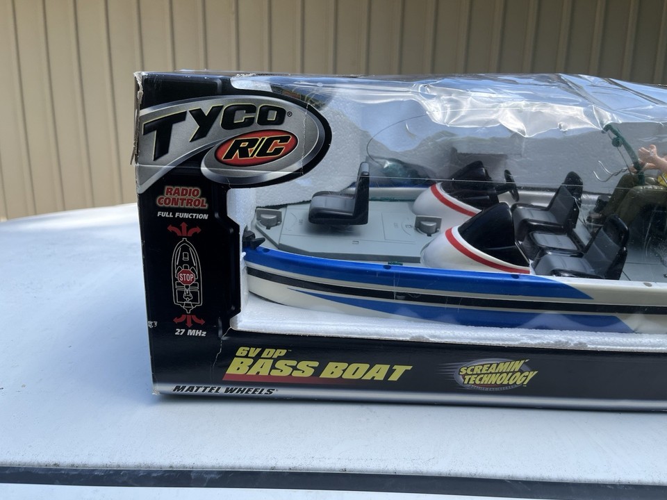 VTG 2000 Tyco RC Bass Boat Black Mattel Wheels Radio Control New In Box ...