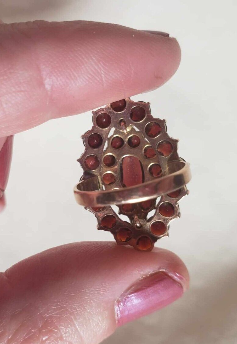 Large Bohemian Garnet Ring Rose Gold Rose Cut Stones Czech Victorian ...