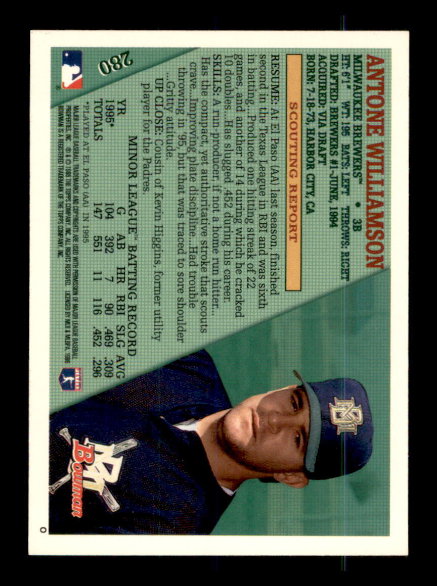1996 Baseball Bowman Antone Williamson Milwaukee Brewers #280 1 | eBay