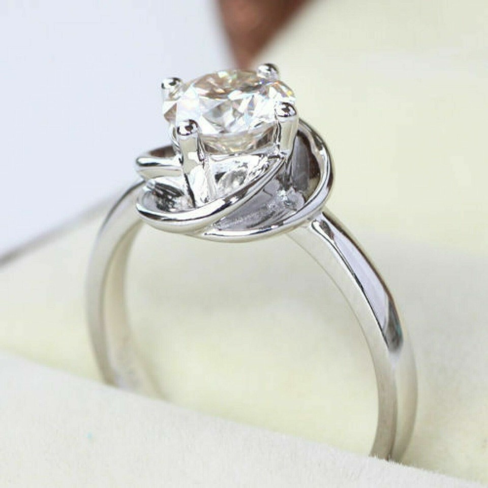 935 Argentium Silver Engagement Wedding Ring 1.00 ct Round Off White ...
