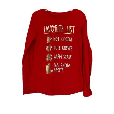 Wonder Nation Red Gold Christmas Favorite List Long Sleeve Shirt Medium ...