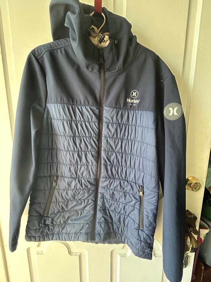 Hurley Mens Jacket Adult L Navy Hybrid Soft Shell Puffer Hooded ...