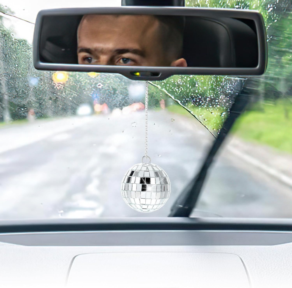 1 PCS Mini Silver Disco Ball - 2.1 Inch Car Hanging Ornament for Disco ...