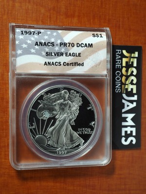 1997 P PROOF SILVER EAGLE ANACS PR70 DCAM FLAG LABEL | eBay