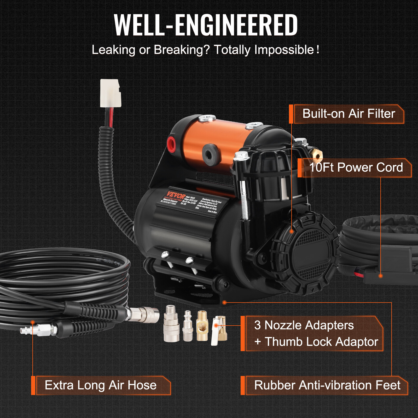VEVOR On-Board 12V Air Compressor 150PSI 3.5CFM Portable Offroad Tire ...