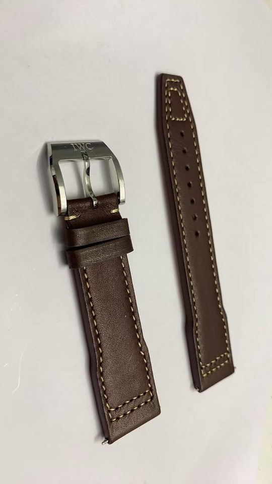 IWC 21-18 mm brown leather strap with silver pin buckle | eBay