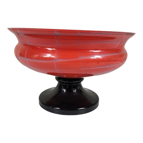Czech Tango orange, black art glass Footed Pedestal bowl compote Kralik ...