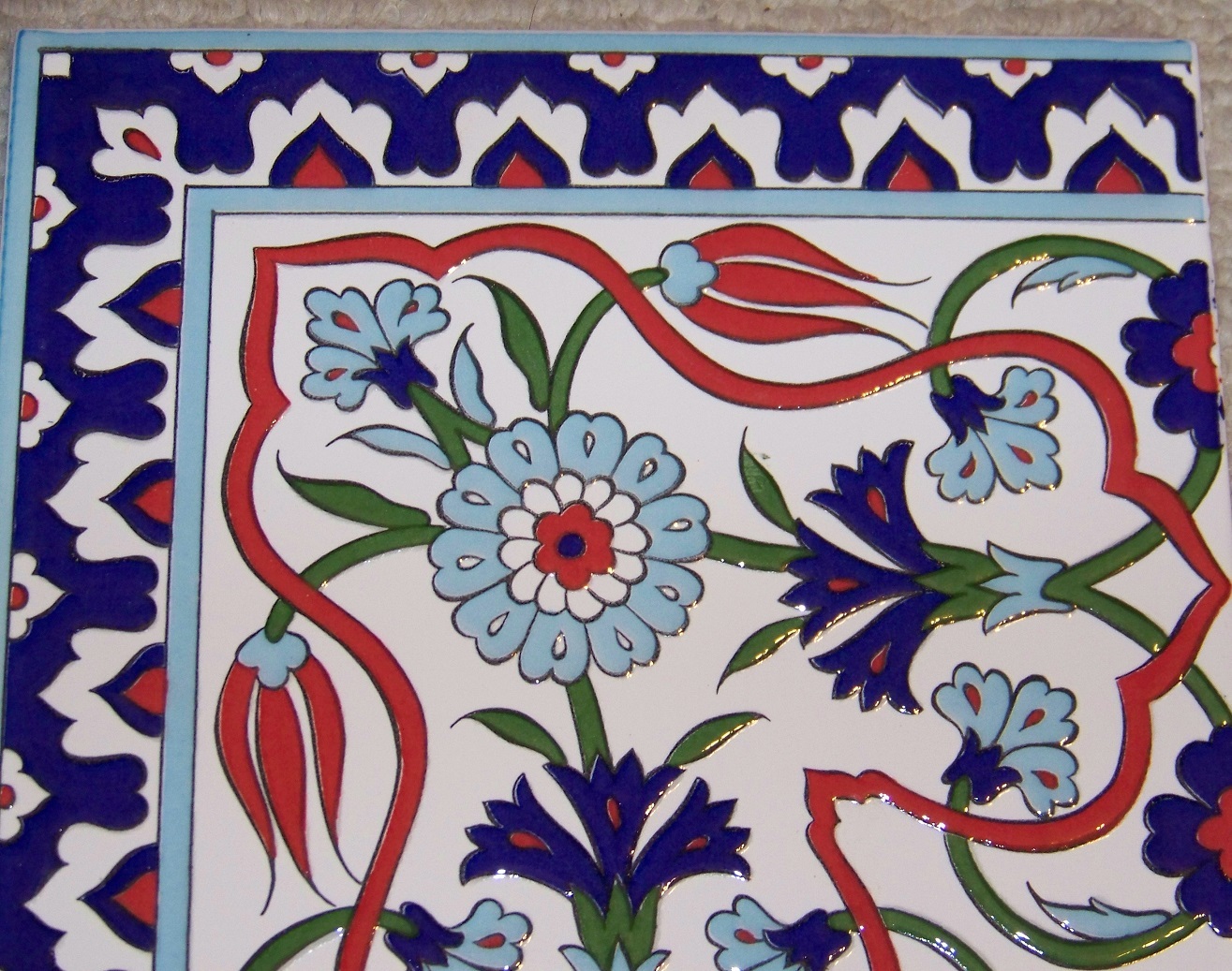 Red Tulip & Carnation Iznik Design 8"x8" Turkish Ceramic Tile BORDER ...