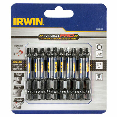 Irwin IMPACT PRO PERFORMANCE BIT 10Pcs SQ2 Magnetised Tips- 57mm | eBay ...