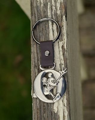 Walt Disney Mickey Mouse Letter O Silver Tone Metal Brown Leather ...