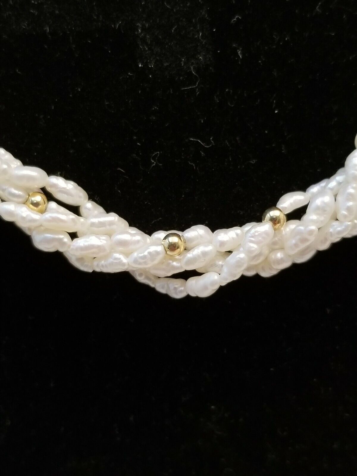 14K GOLD CLASP 5 STRAND NECKLACE FRESHWATER PEARL & B… - Gem