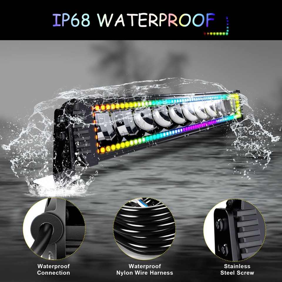 120W 22" Led Work Light Bar Combo RGB Offroad Driving Lamp For ATV UTE ...