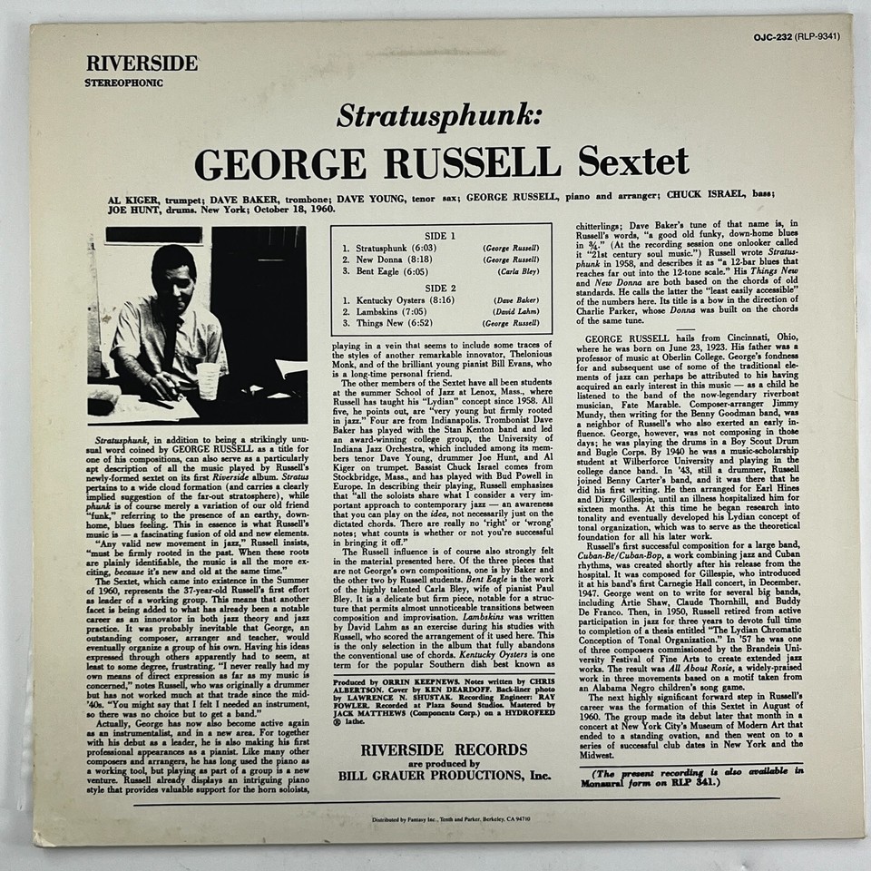 George Russell Sextet Stratusphunk 1961 / 1986 Riverside Jazz Record LP ...