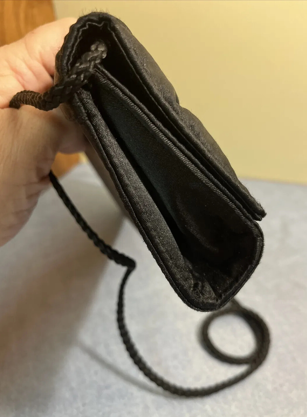 APT 9 Satin Black CLUTCH Snap CLOSURE PURSE w/ optional strap & Fabric ...