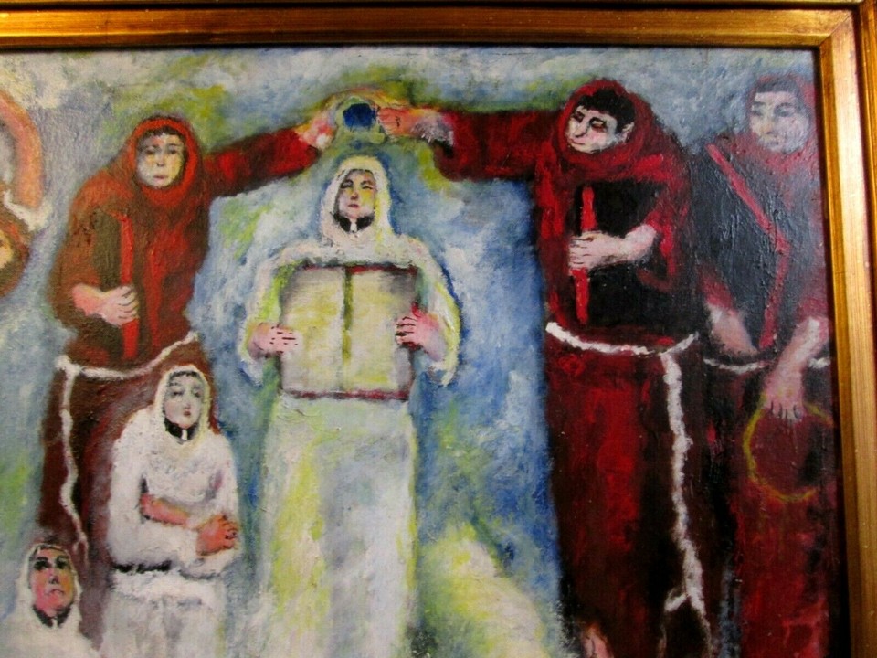 YOHANAN SIMON ATTRIBUTED PAINTING SIGNED, IMAGE OF ANOINTING RITUAL ...