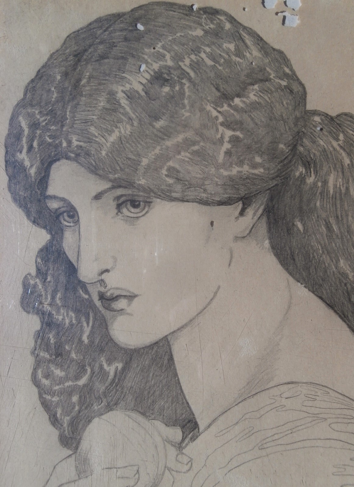 PRE-RAPHAELITE Antique PORTRAIT Artist Drawing JANE MORRIS Models As ...